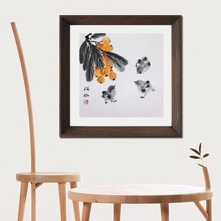 花鳥画中国画水墨画の枇杷と鳥 花鳥画中国画水墨画の枇杷と鳥