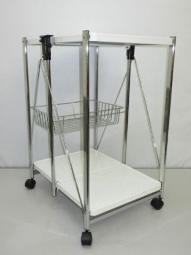 stp-2055折り畳みワゴン2段かご付きキャスター付きホワイトキッチンワゴンサイドワゴン配膳台折りたたみキッチン収納キッチンラック作業台台 ...