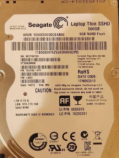 SSHD シーゲート 500GB SATA 8GB NAND Flash (badokun) 成城学園前のPCパーツの中古あげます・譲ります ...